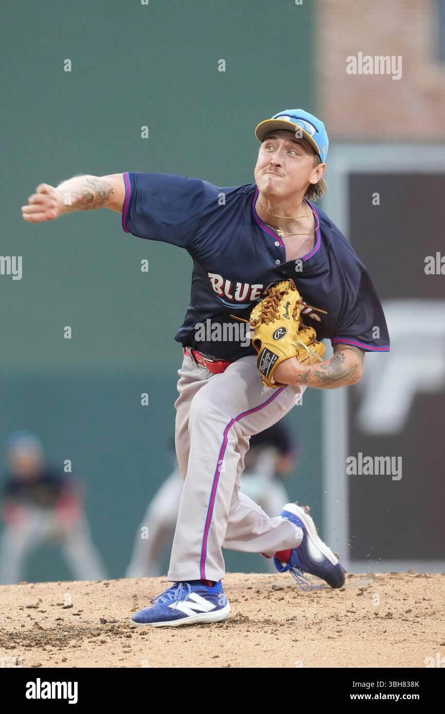 Starting pitcher Aaron Combs (28) of the Jersey Shore BlueClaws deivers ...