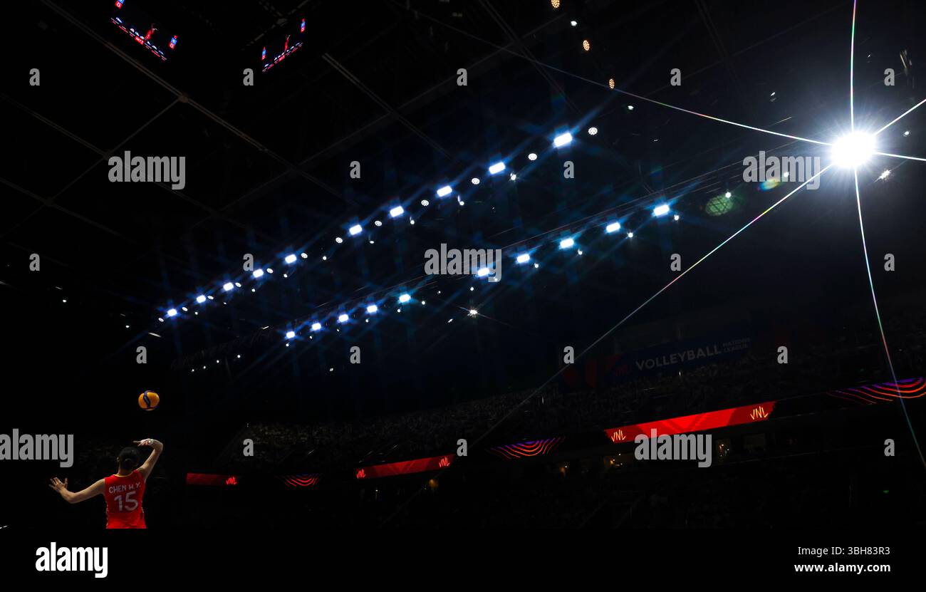Beijing, China. 8th June, 2025. China's Chen Houyu serves during the ...