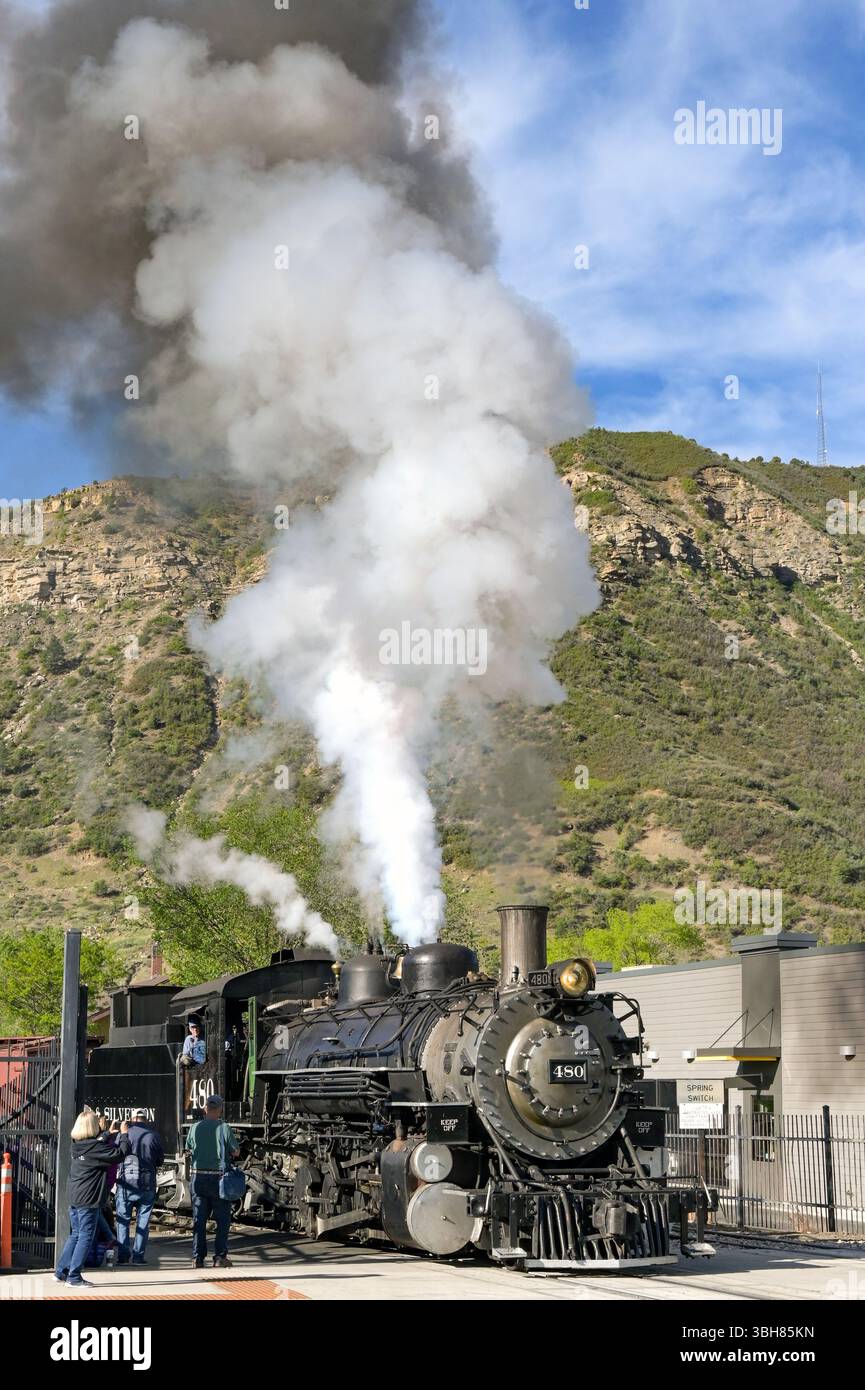 Durango, Colorado, USA - 23 May 2025: Vintage steam engine on the ...