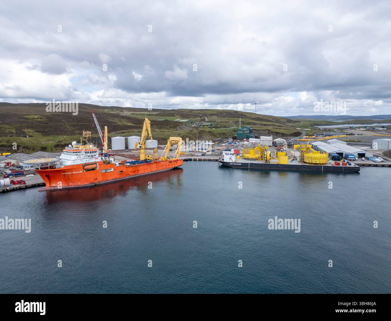 Peterson’s base in Lerwick with offshore supply vessels and Rosebank ...
