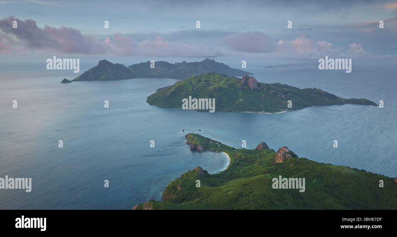 Capturing aerial drone footage of Fiji islands during sunset ...