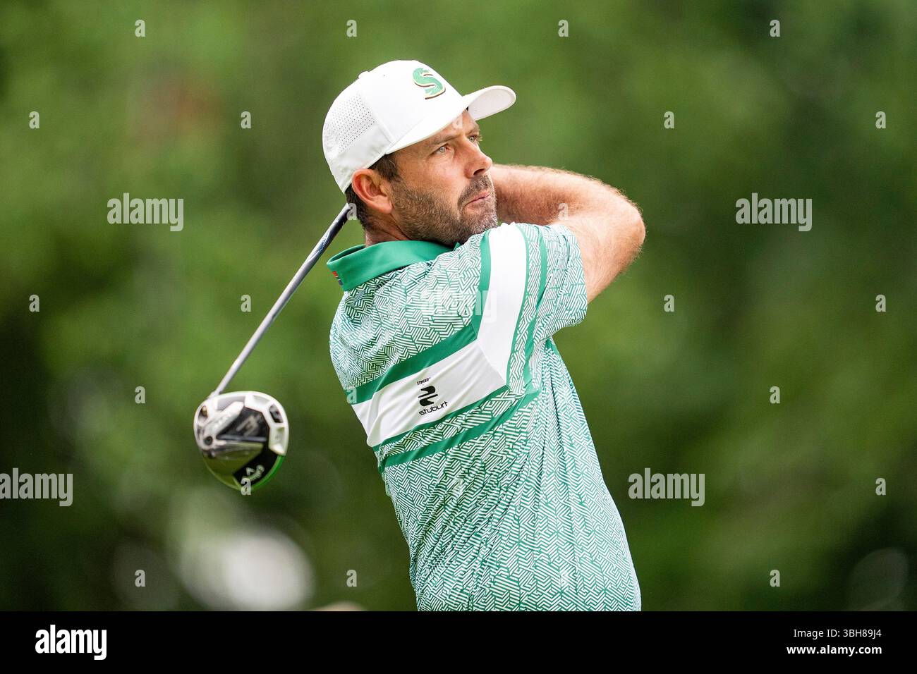 Charl Schwartzel of Stinger GC hits his shot from the eighth tee during ...