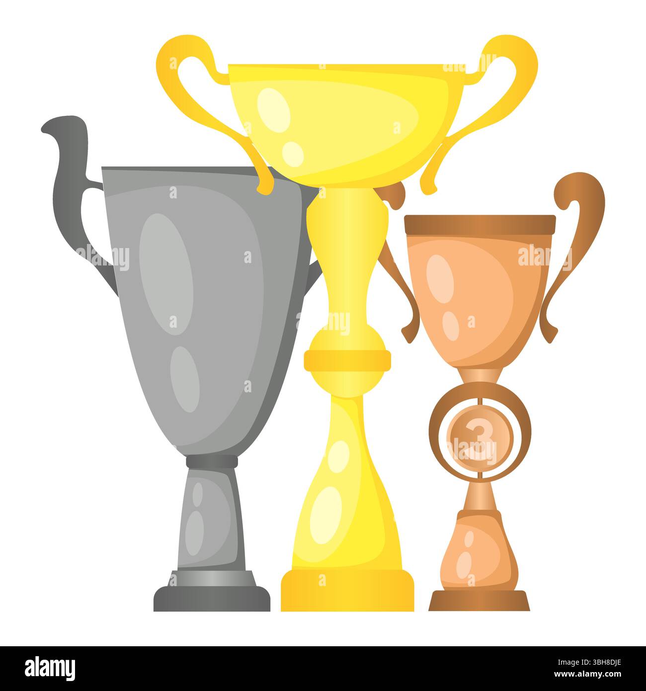 Set of vector trophy champion cups in gold, silver and bronze ...