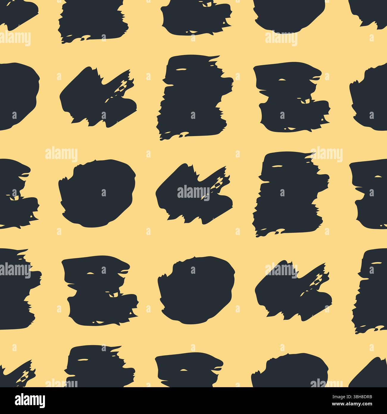 Seamless pattern with dark hand drawn scribble smear on yellow ...