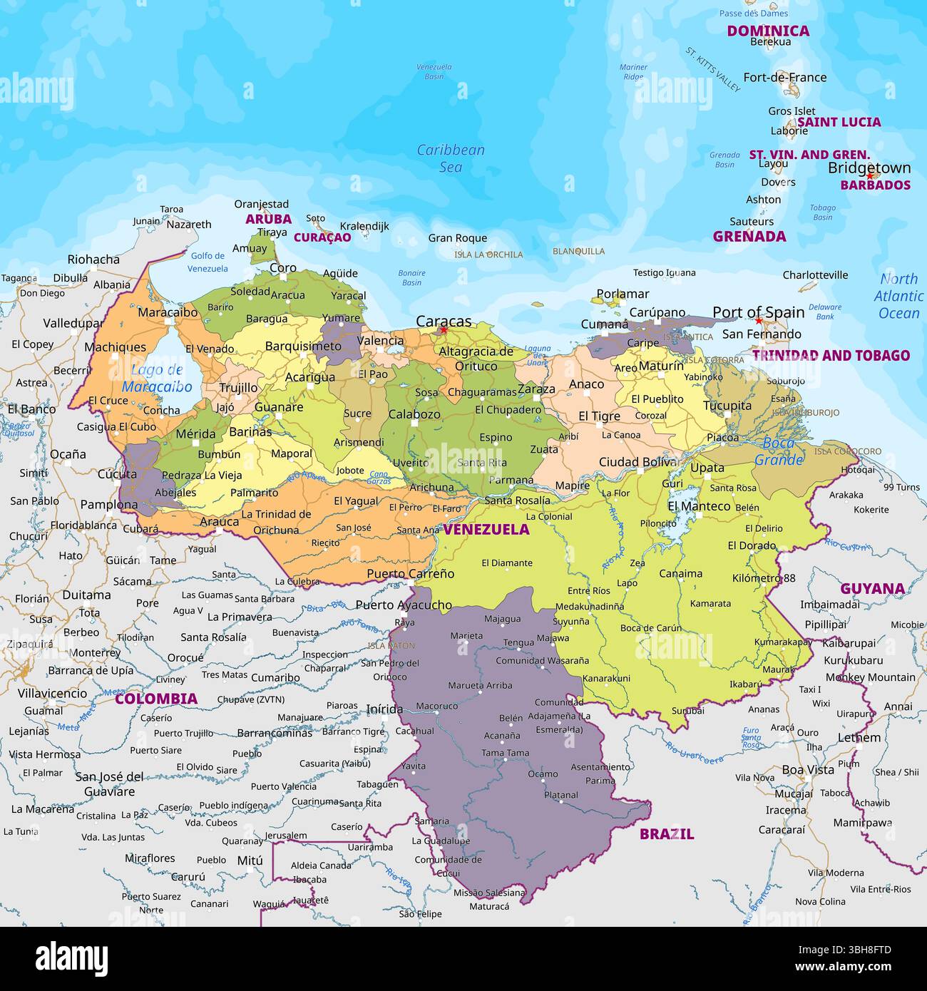 Detailed political map of Venezuela Stock Vector Image & Art - Alamy