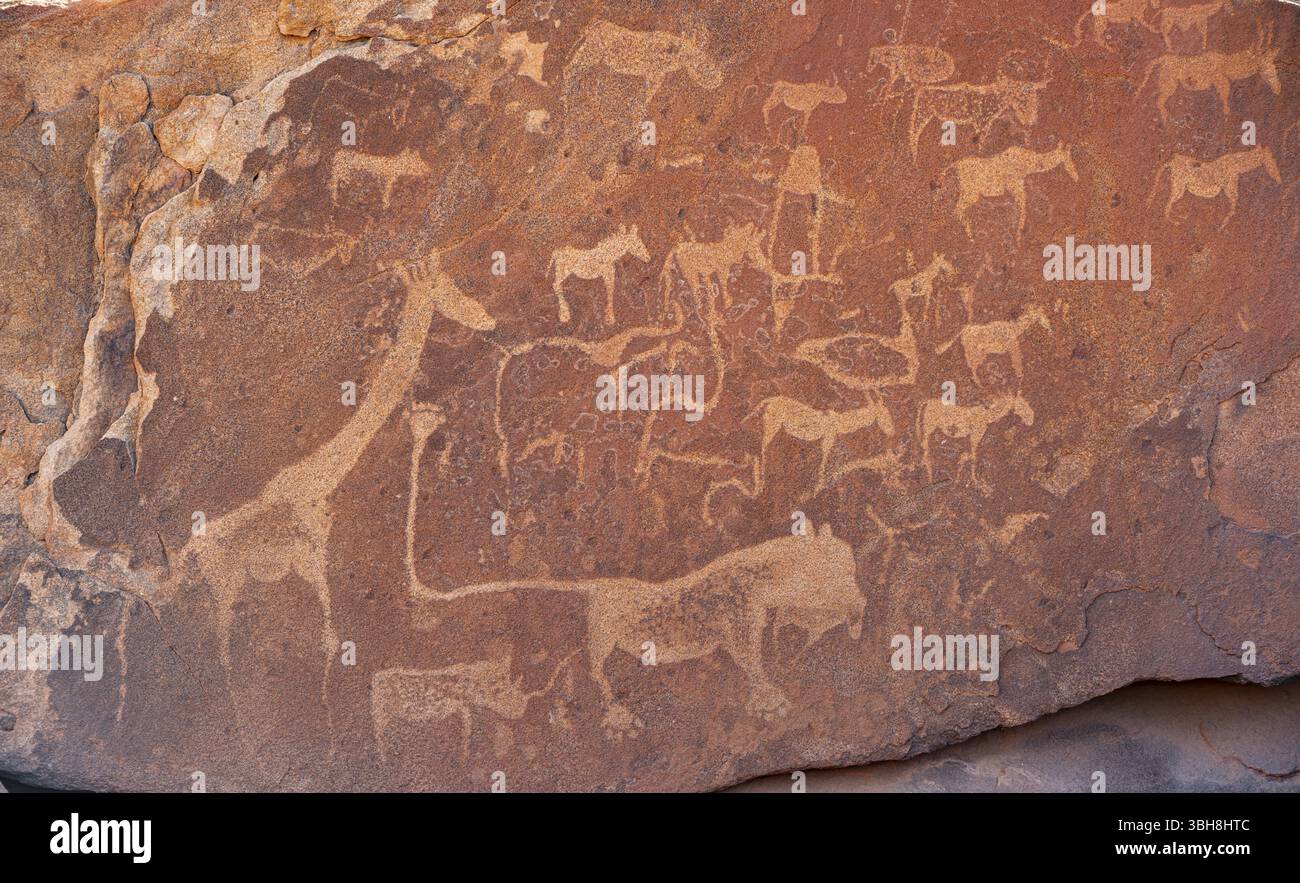 Depictions of animals on a rock slab, lion slab, rock carvings, rock ...