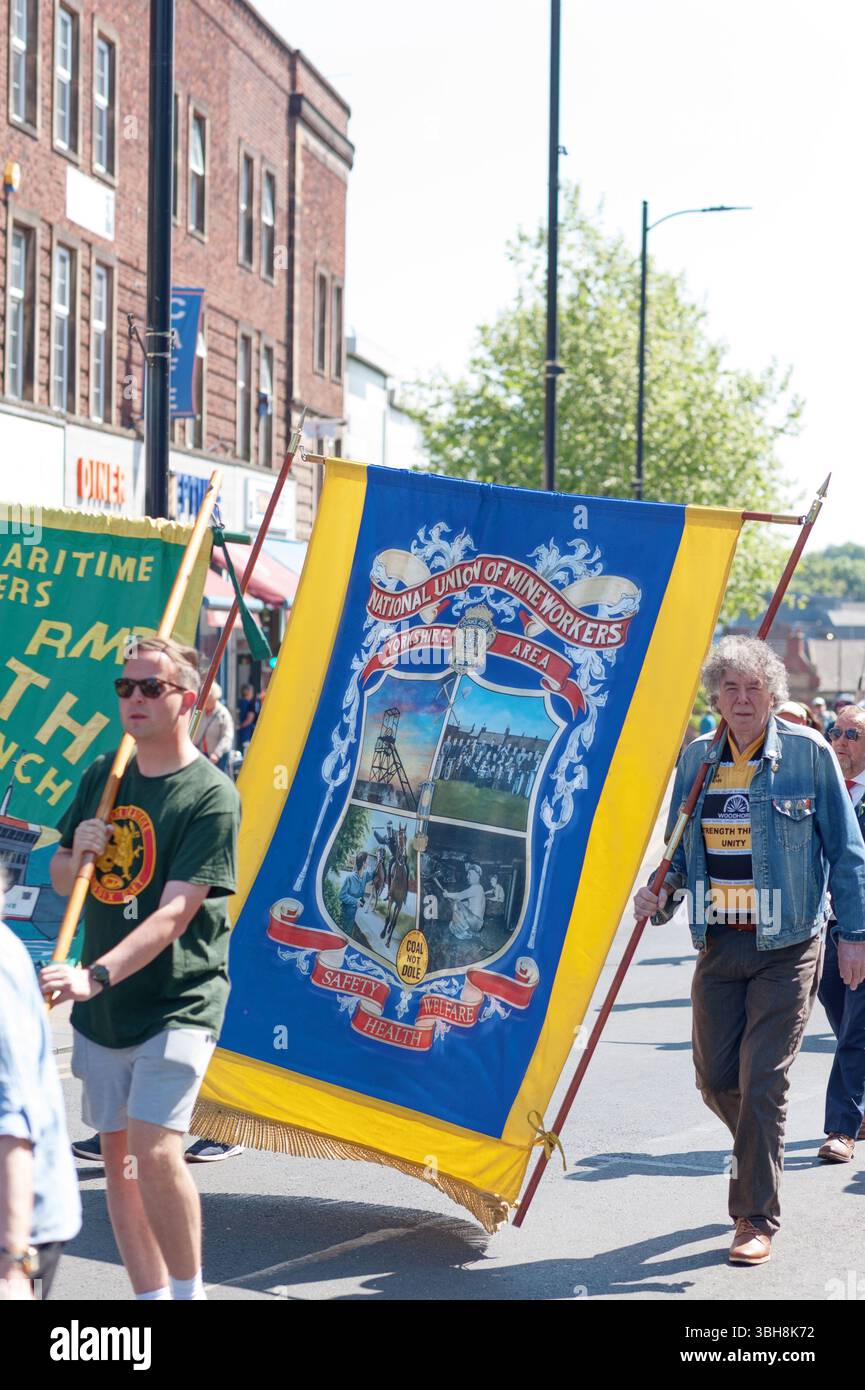 Wakefield, West Yorkshire, 10th May 2025, trades unionists march with ...
