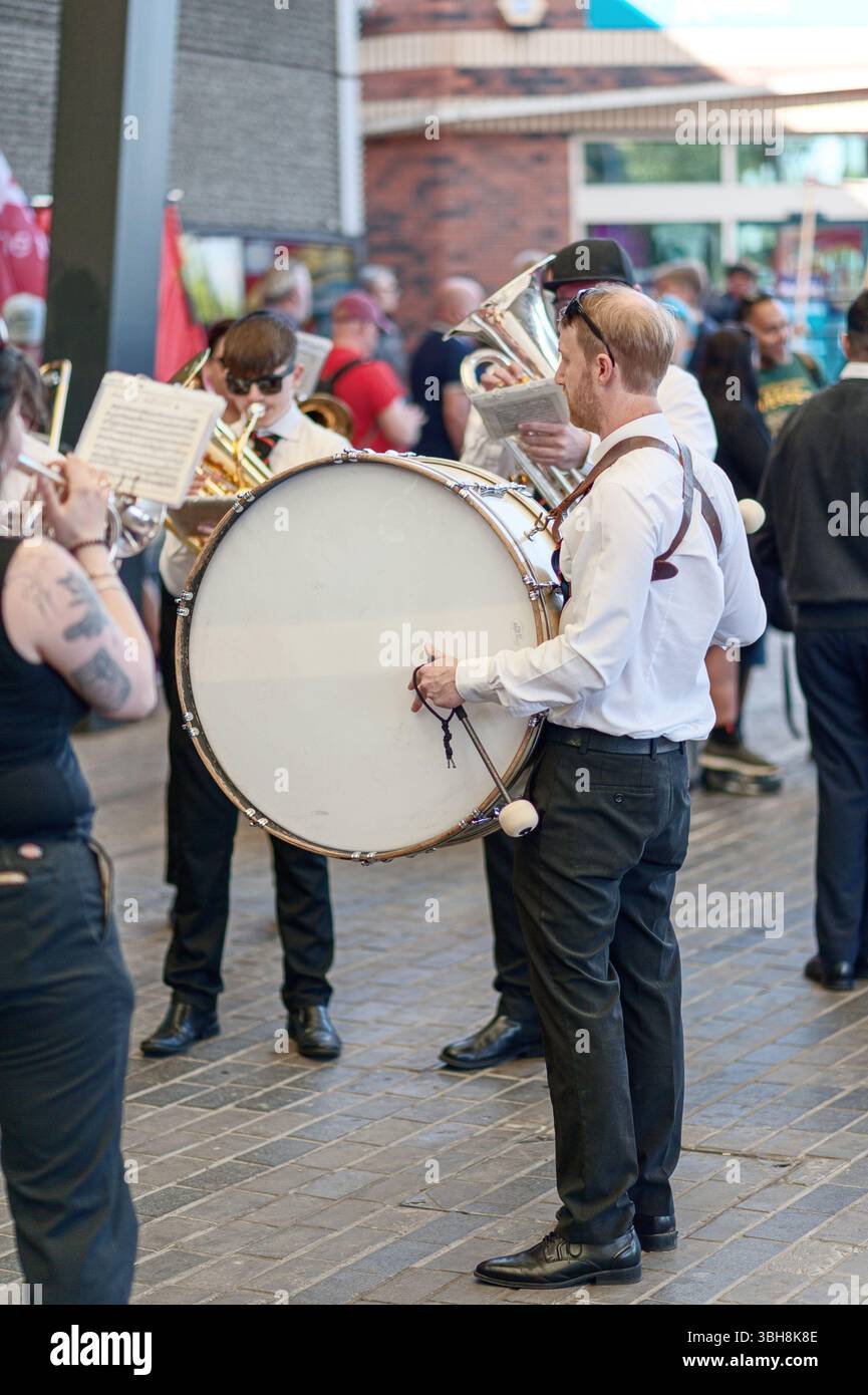 Wakefield, West Yorkshire, 10th May 2025, a brass band plays at the ...
