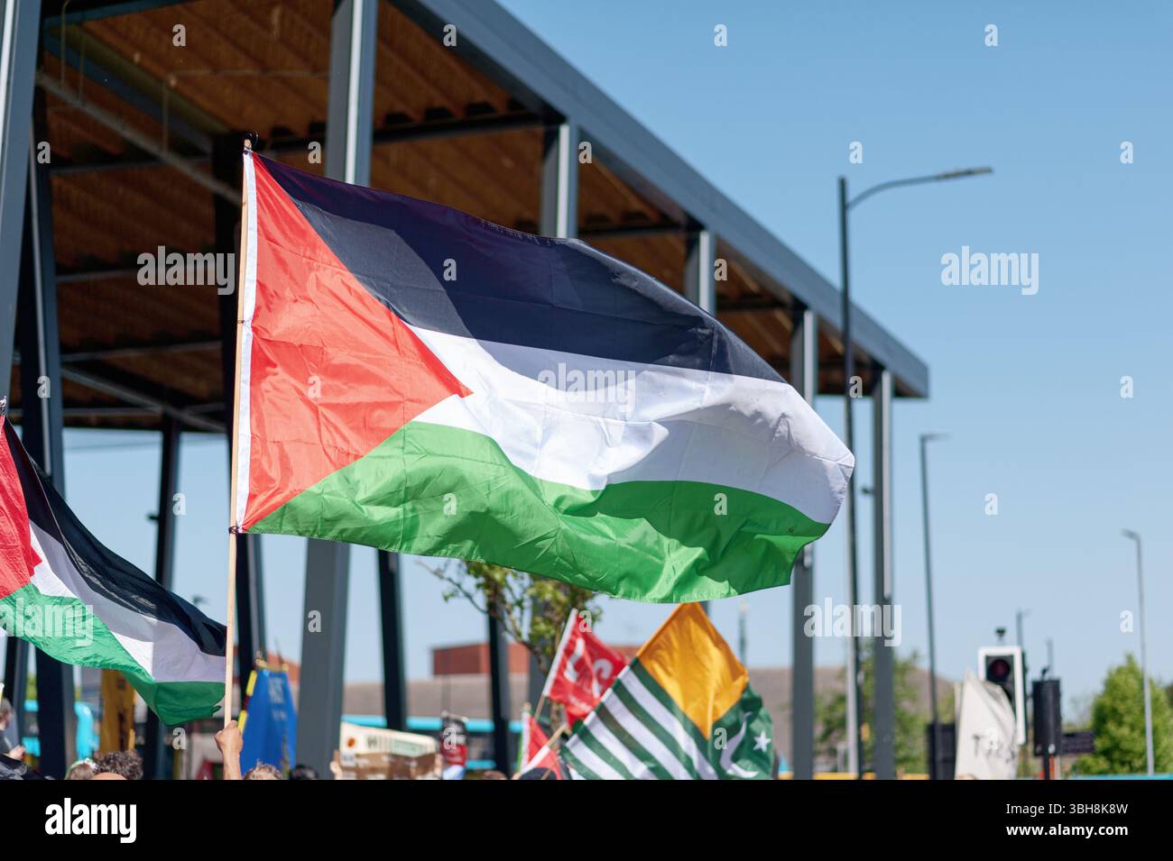 Wakefield, West Yorkshire, 10th May 2025, the Palestinian flag flies ...