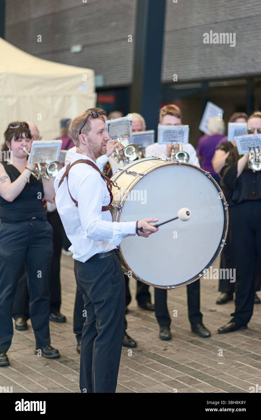 Wakefield, West Yorkshire, 10th May 2025, a brass band plays at the ...