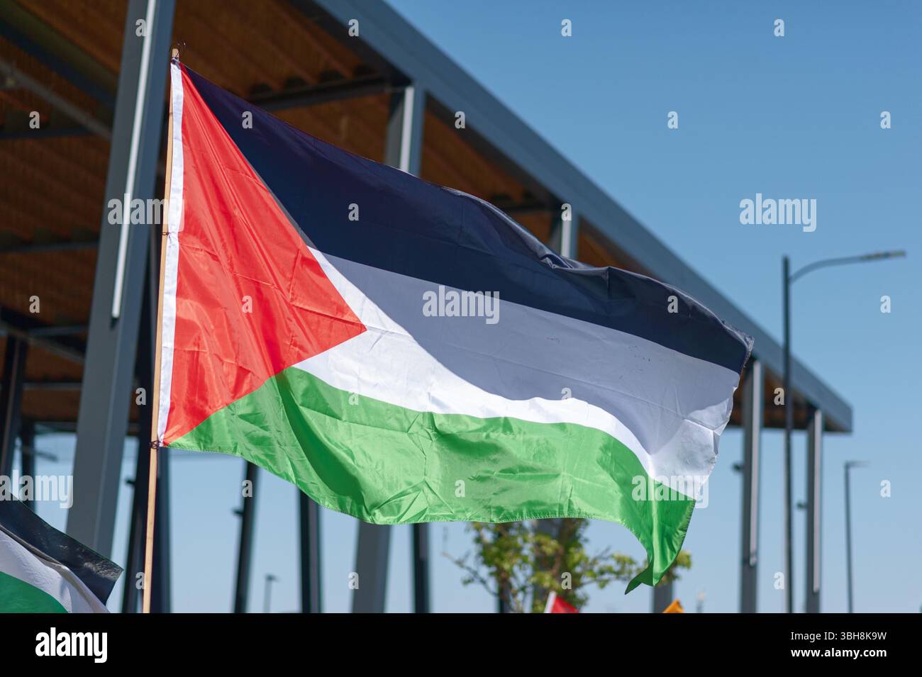 Wakefield, West Yorkshire, 10th May 2025, the Palestinian flag flies ...