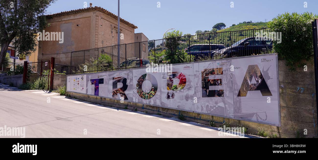 TROPEA, ITALY - JUNE 02, 2025 - Large format sign promoting tourism in ...