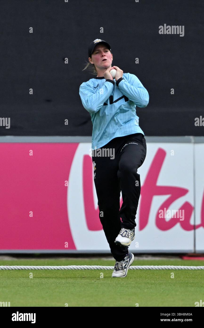 London, England 8th June, 2025 Paige Schofield of Surrey Women catches Rogers during the ...