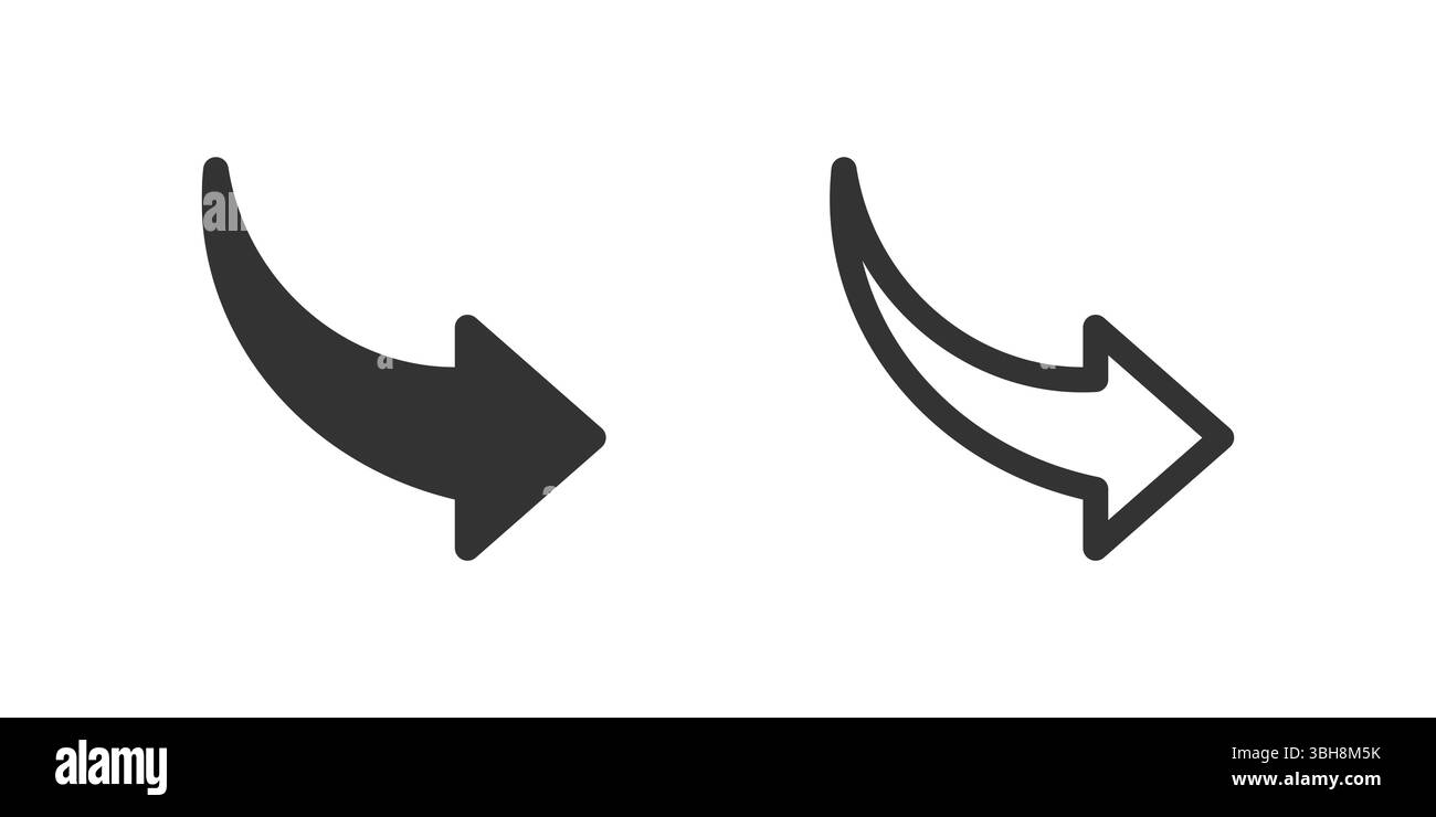 Curved right arrow icon set. Suitable for next steps, flow progression ...