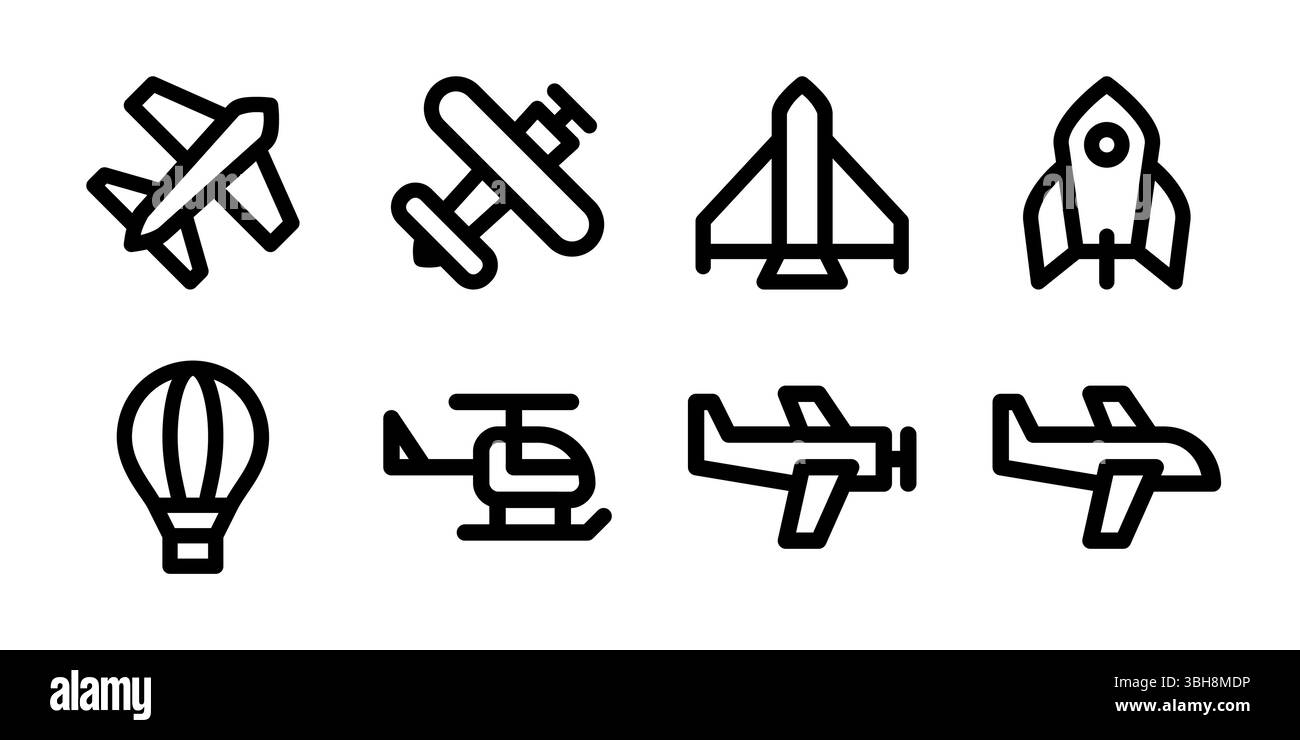 Air Transportation Icon Set, representing various modes of air travel ...