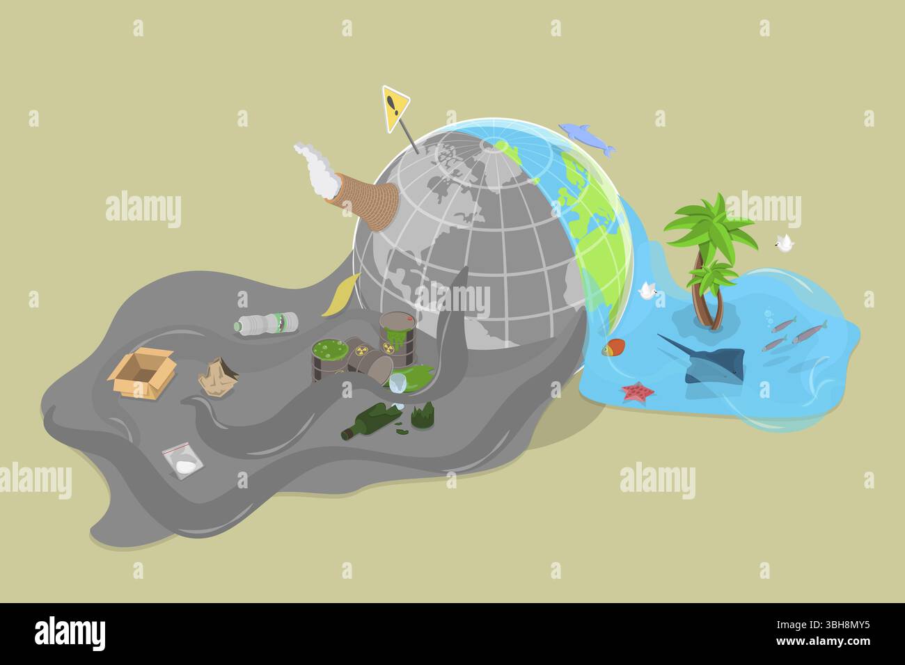 3D Isometric Flat Illustration of Water Pollution, Ecological Problem ...