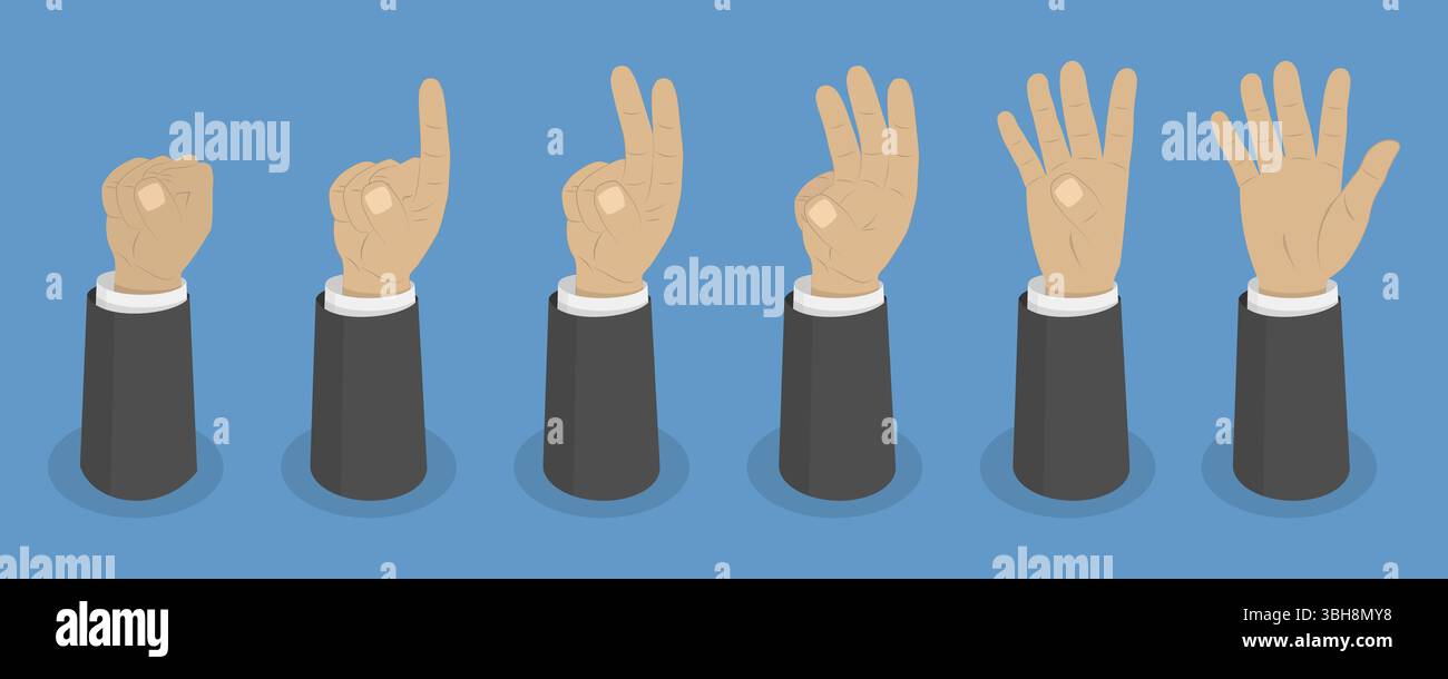 3D Isometric Flat Set of Human Hands Gestures, Counting Numbers from ...