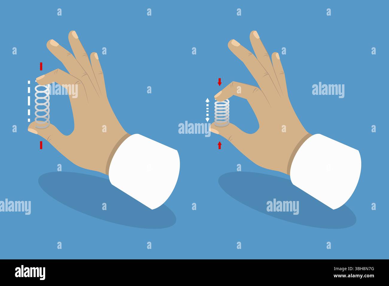 3D Isometric Flat Illustration of Elasticity Mechanics, Metal Spring ...