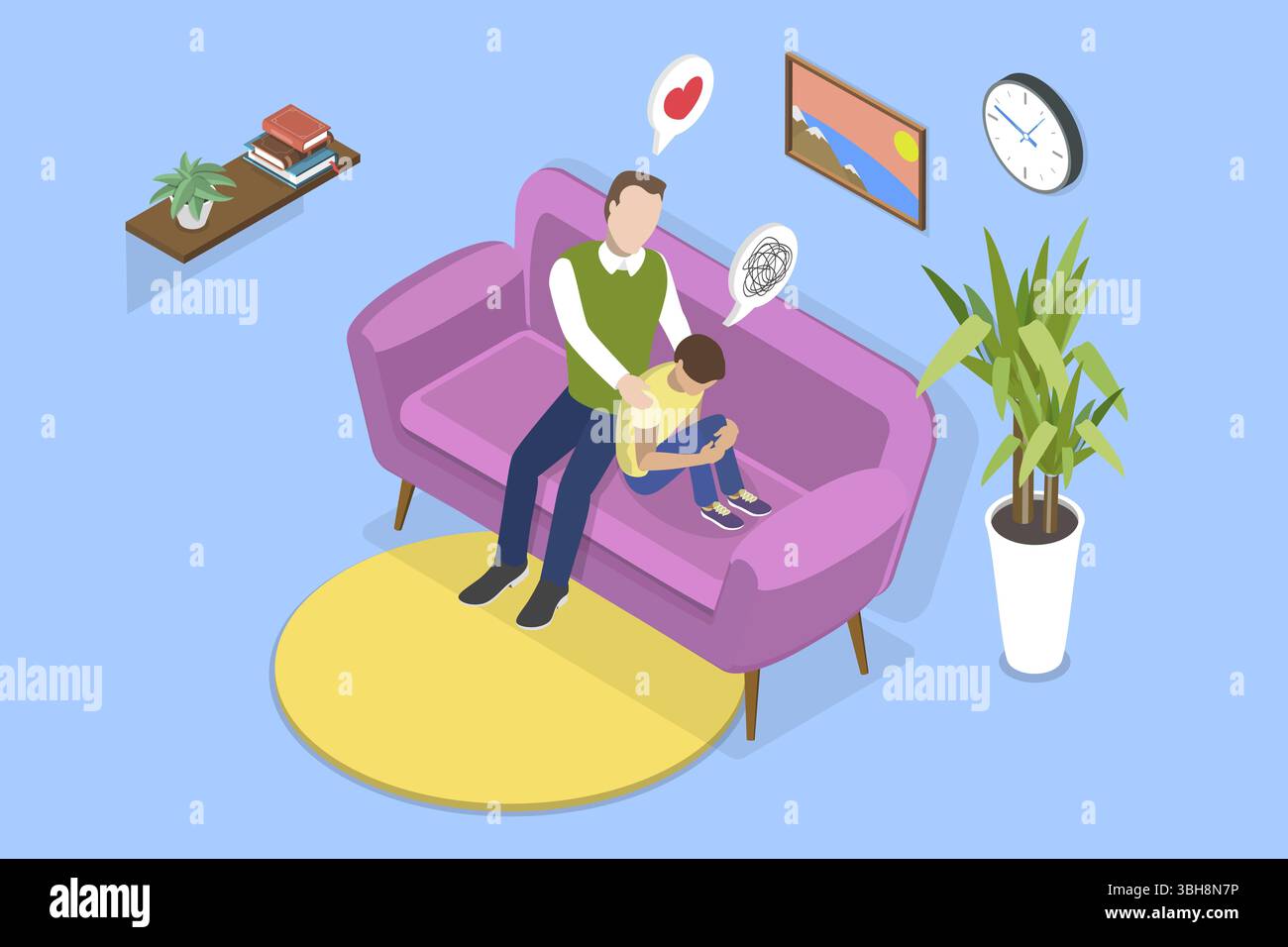 3D Isometric Flat Illustration of Father Support, Parent Encouraging ...