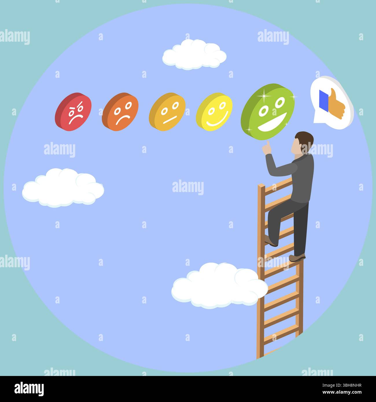 3D Isometric Flat Illustration of Customer Satisfaction, Young Man ...