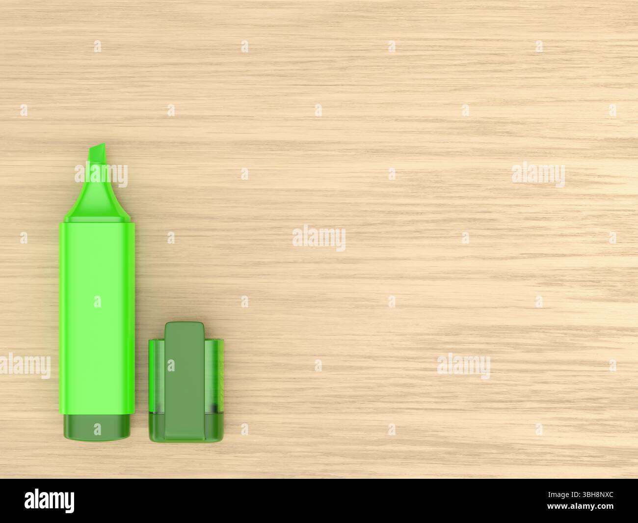 Open green highlighter on wooden desk, top view Stock Photo - Alamy
