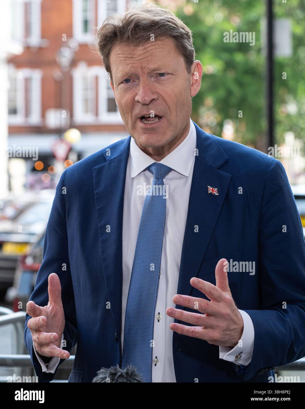Richard Tice, Deputy Leader of Reform UK and MP for Boston & Skegness, is interviewed by media ...