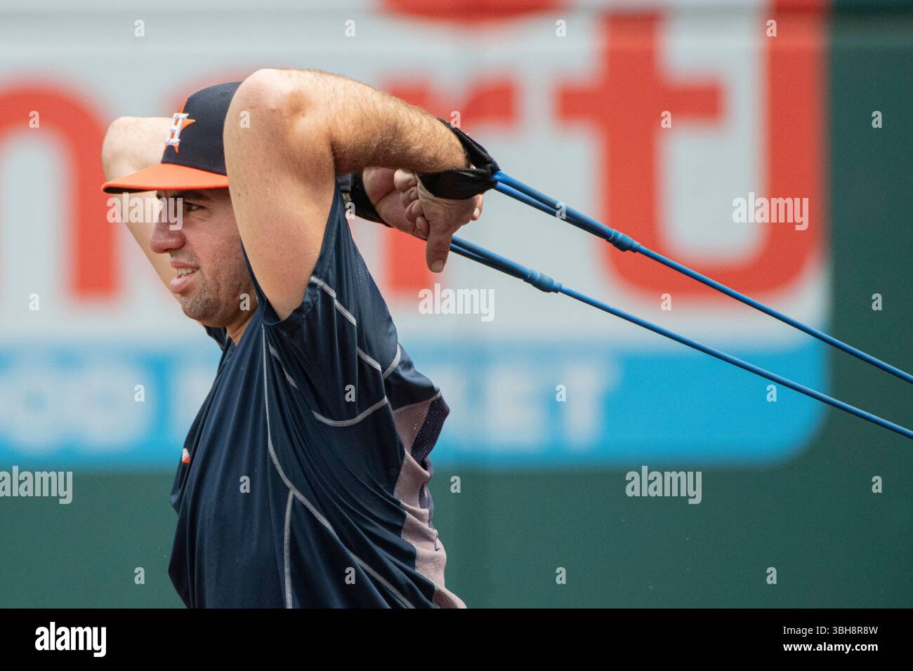 Houston Astros starting pitcher Colton Gordon stretches before a ...