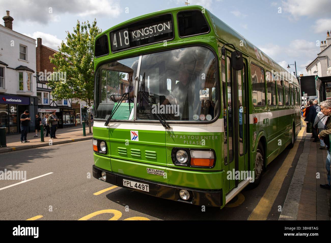 Epsom, Surrey, UK. 8th June, 2025. A classic green London bus drives ...