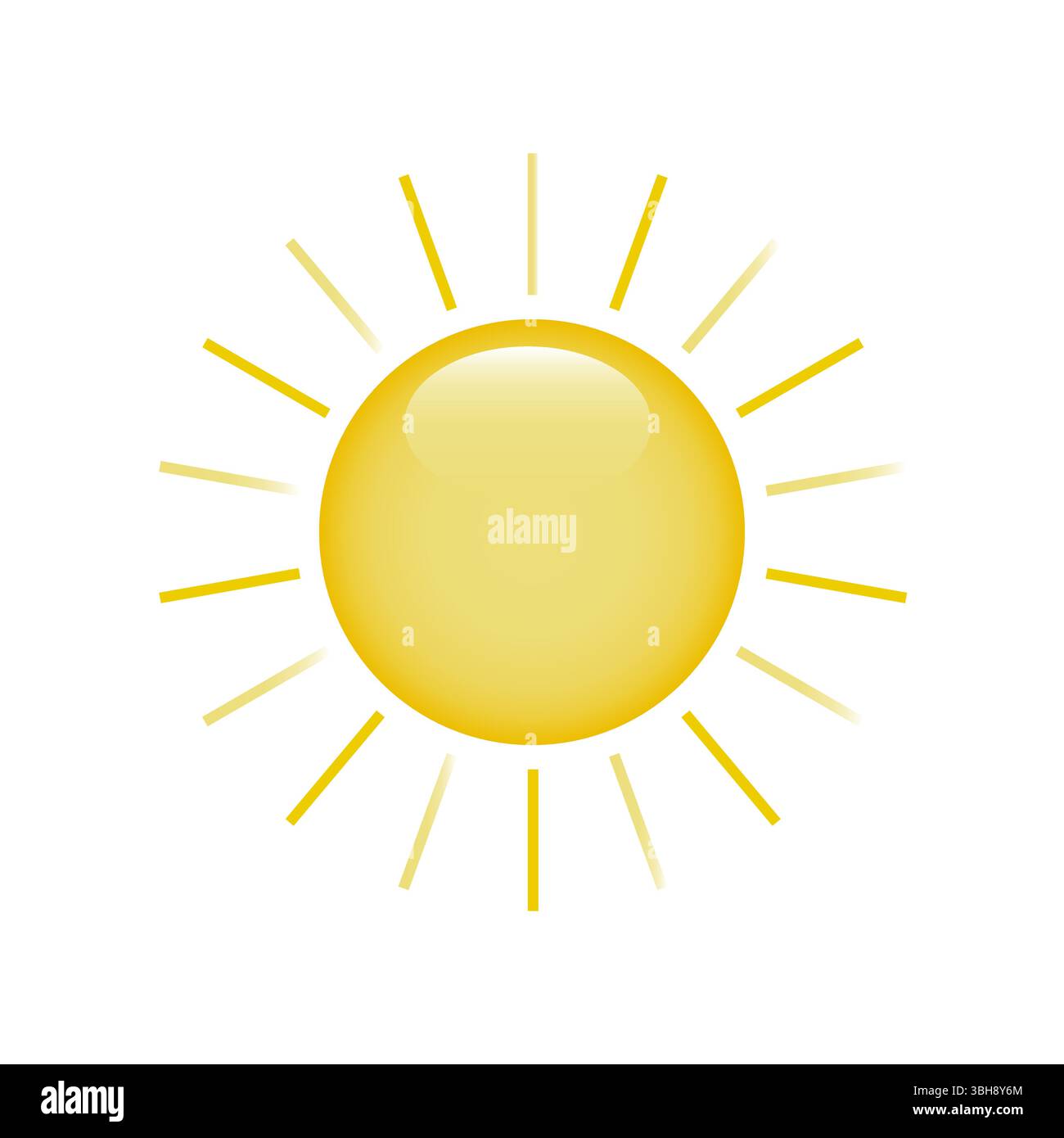 An icon of the sun with thin rays on a white background. A three ...