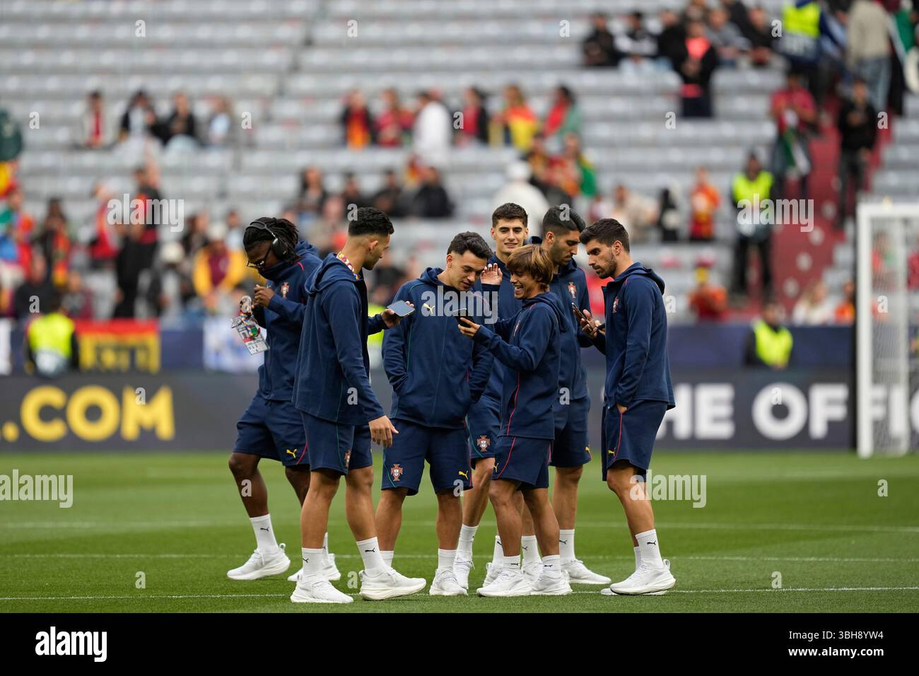 Portugal players stand on the pitch prior to the Nations League final ...