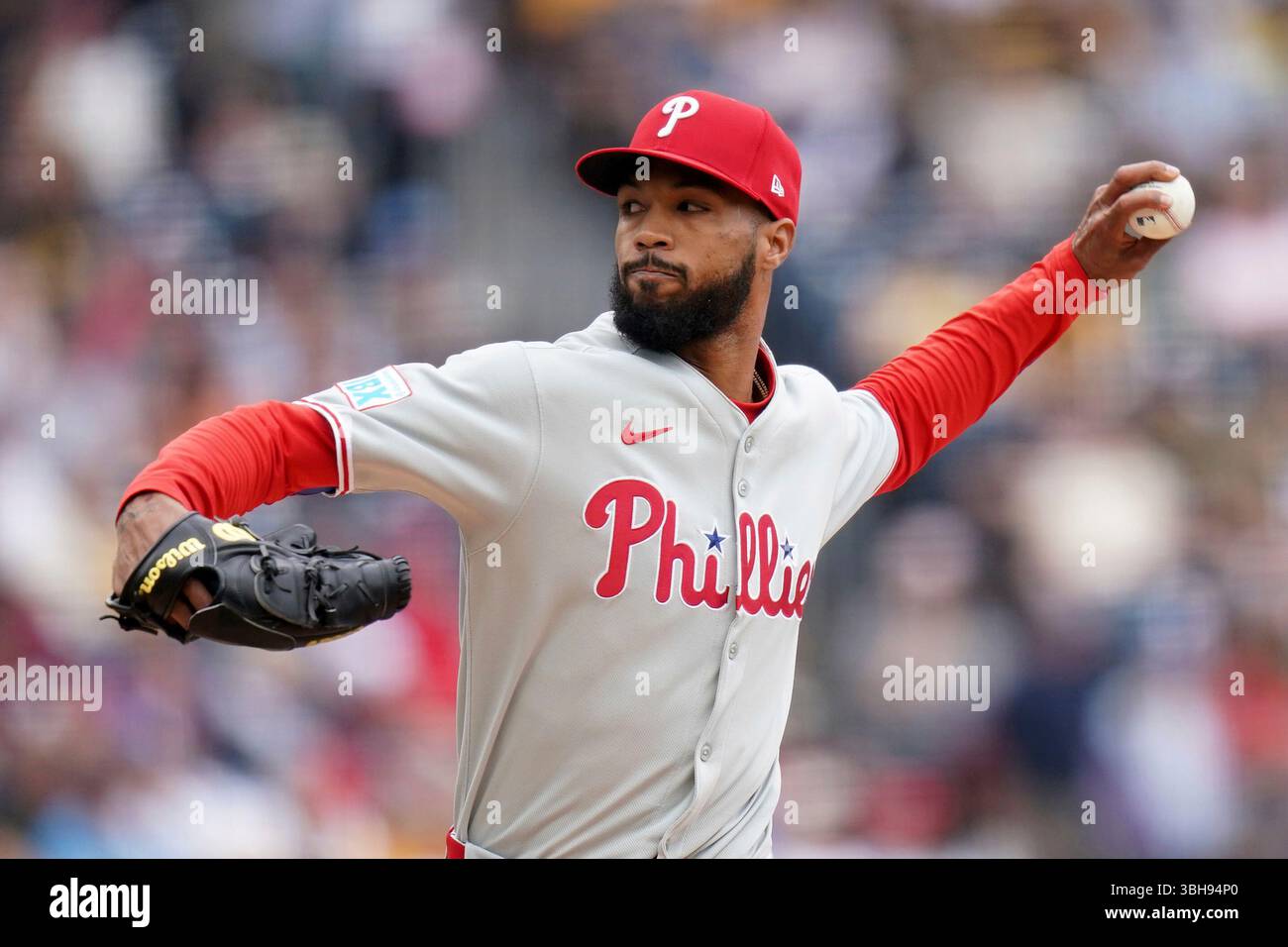 Philadelphia Phillies pitcher Cristopher Sanchez delivers during the ...