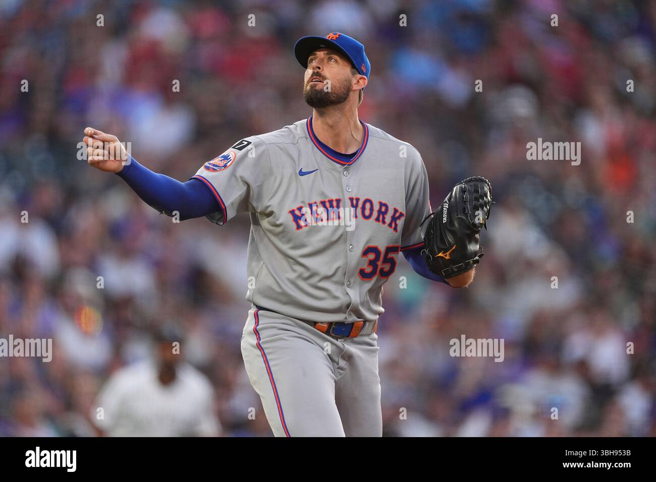 New York Mets starting pitcher Clay Holmes (35) in the first inning of a baseball game Saturday ...