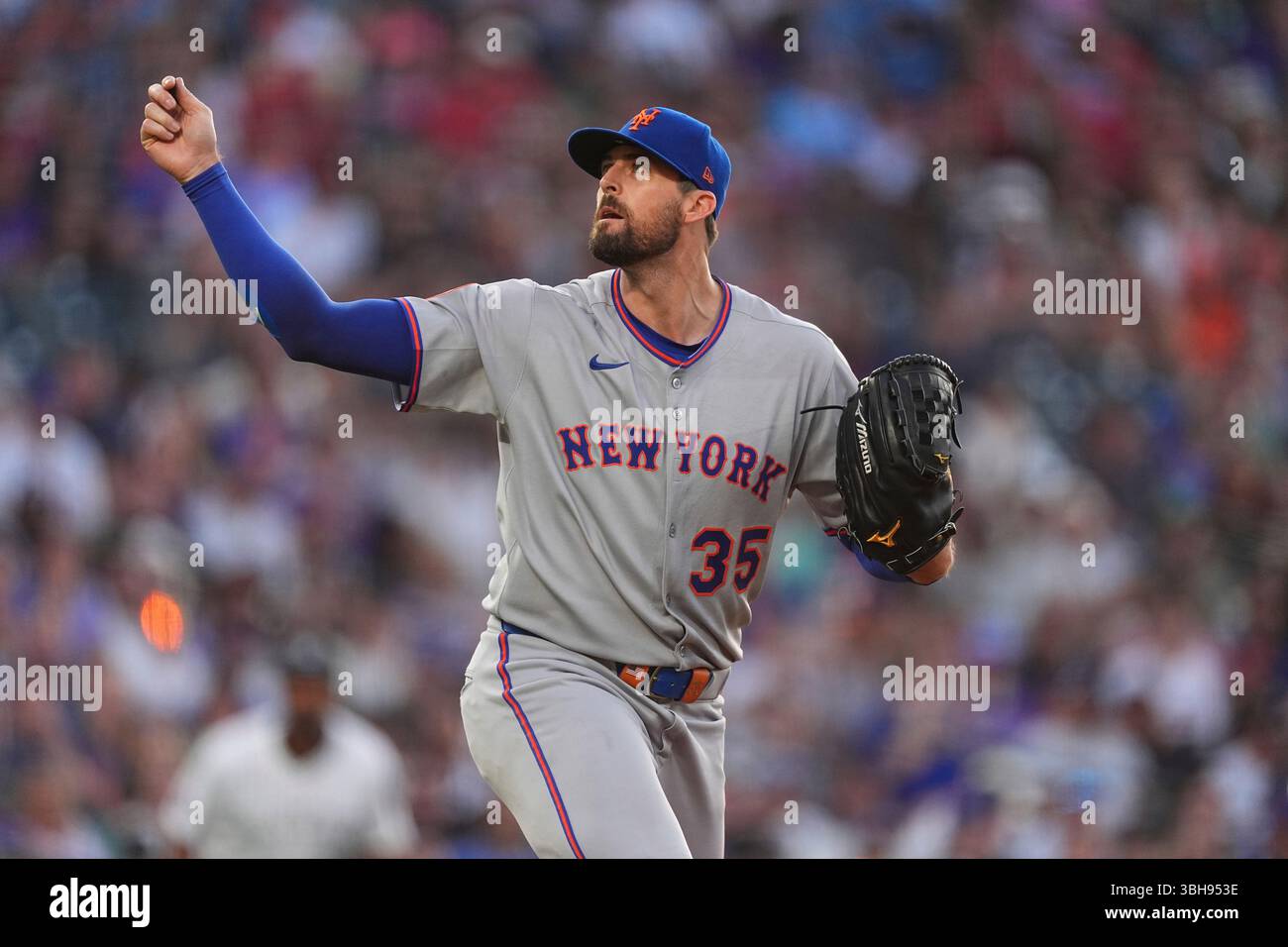 New York Mets starting pitcher Clay Holmes (35) in the first inning of a baseball game Saturday ...