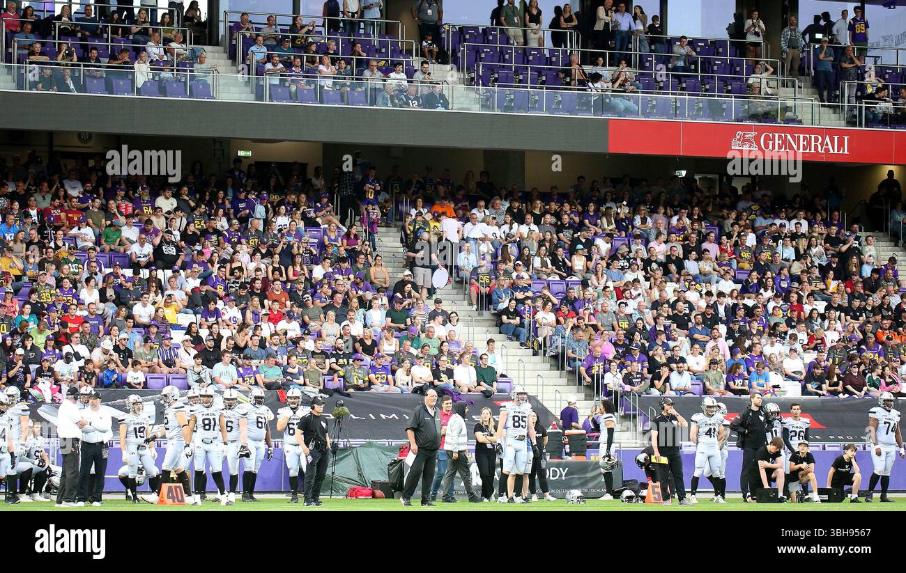 VIENNA, AUSTRIA - JUNE 07: Football fans during the Vienna Vikings and ...