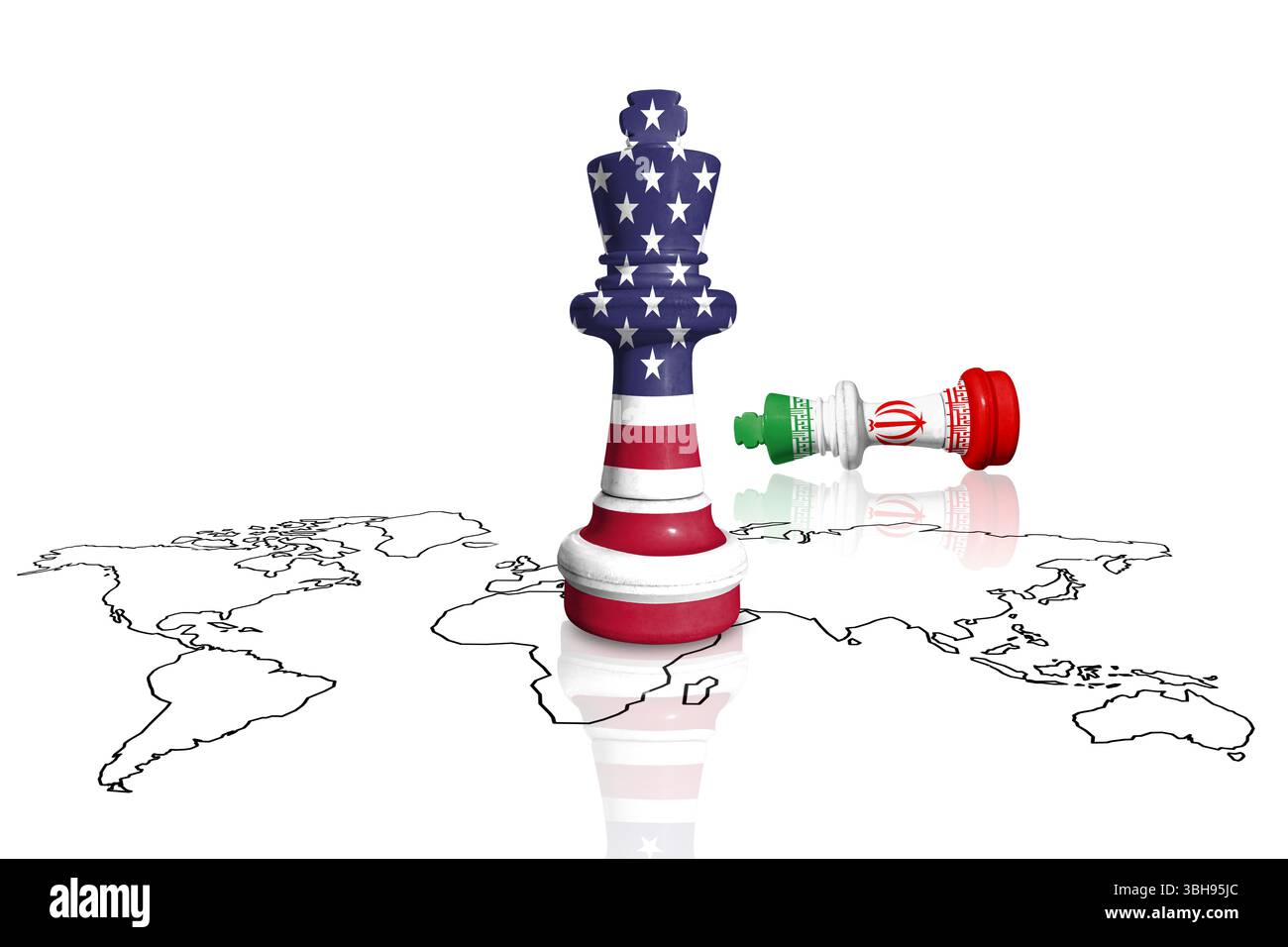 Chess made from USA and Iran flags on a world map Stock Photo - Alamy