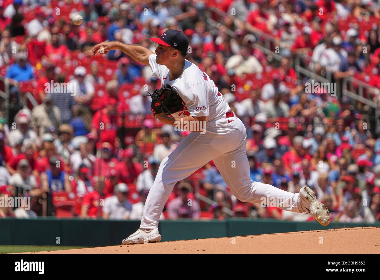 St. Louis Cardinals starting pitcher Michael McGreevy throws during the ...
