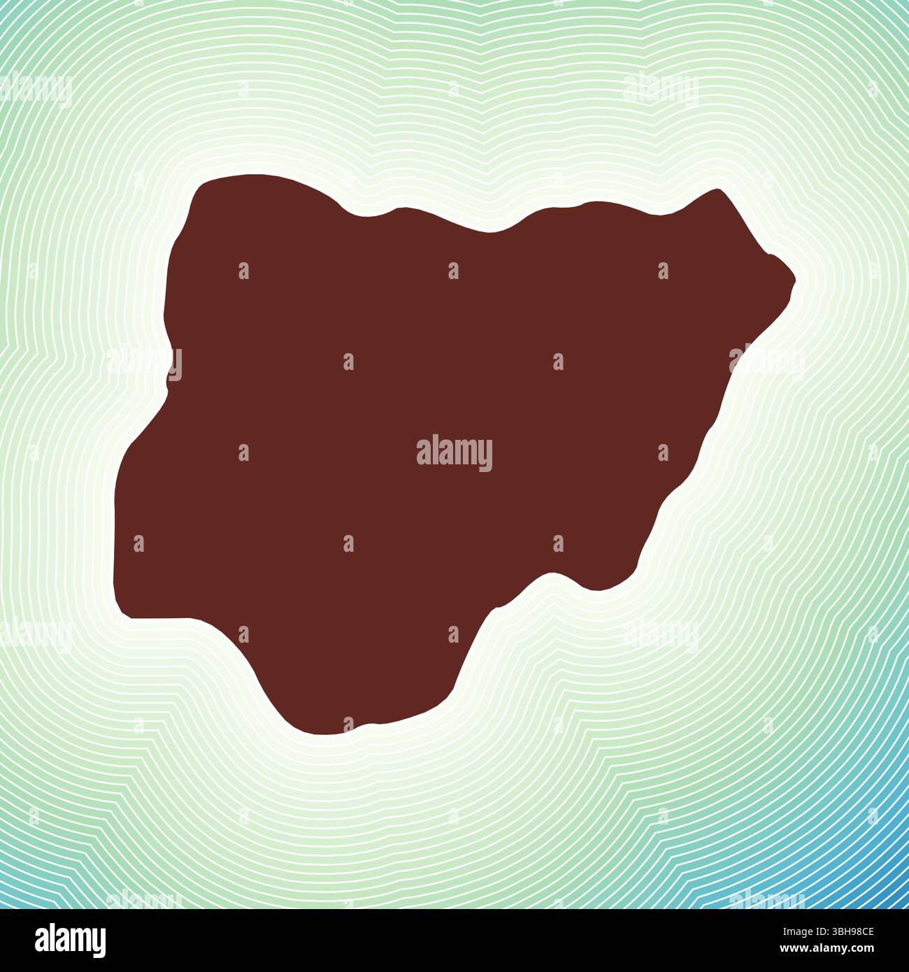 Nigeria map icon. Country shape on radiant striped gradient background ...