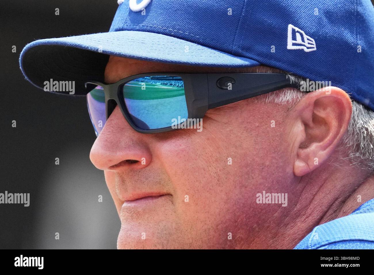 Kansas City Royals manager Matt Quatraro looks to the field before a ...