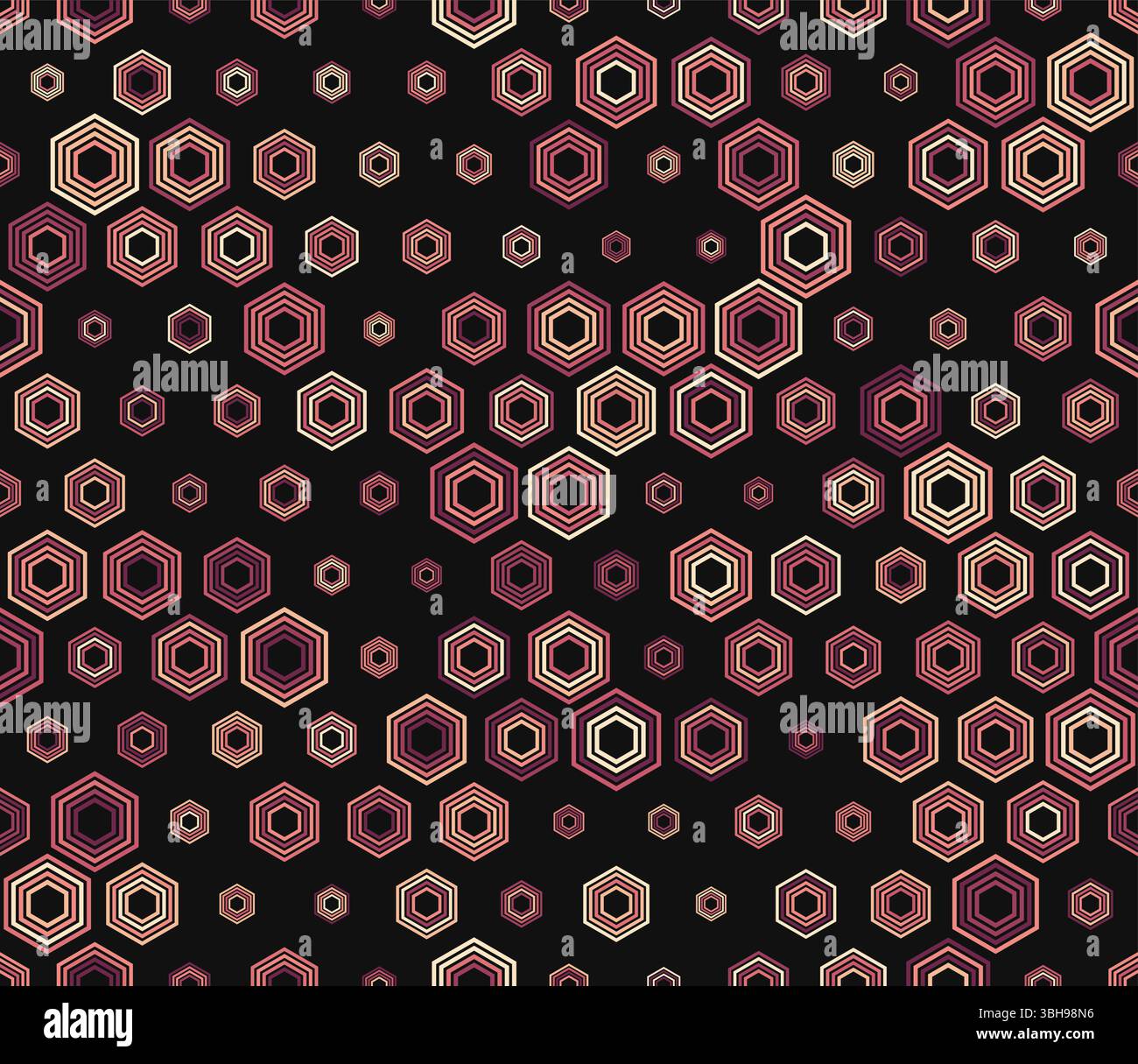 Seamless hexagon pattern. Multicolored geometric elements of varied sizes. Stacked hexagon bold ...
