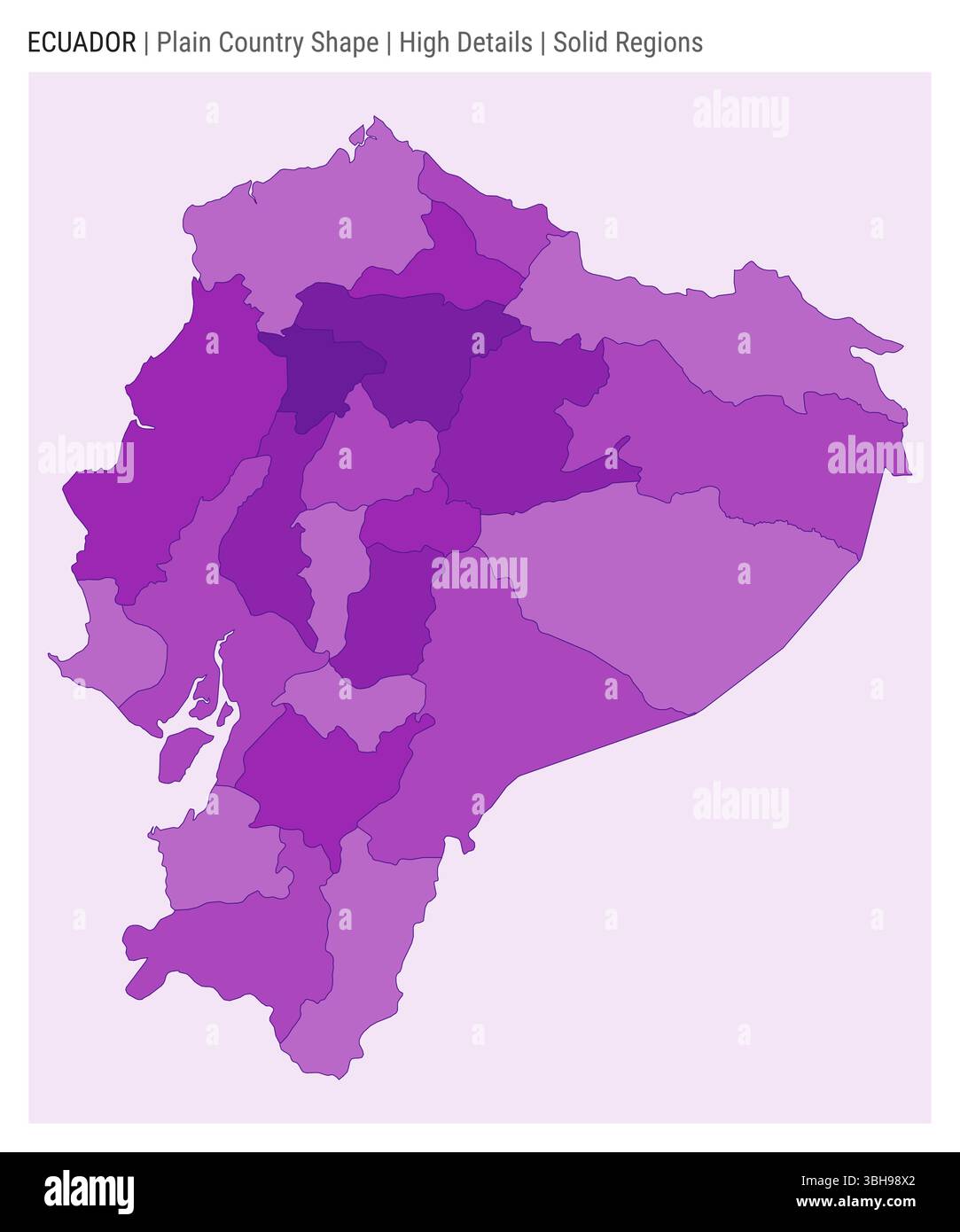 Ecuador plain country map. High details. Solid regions style. Shape of ...