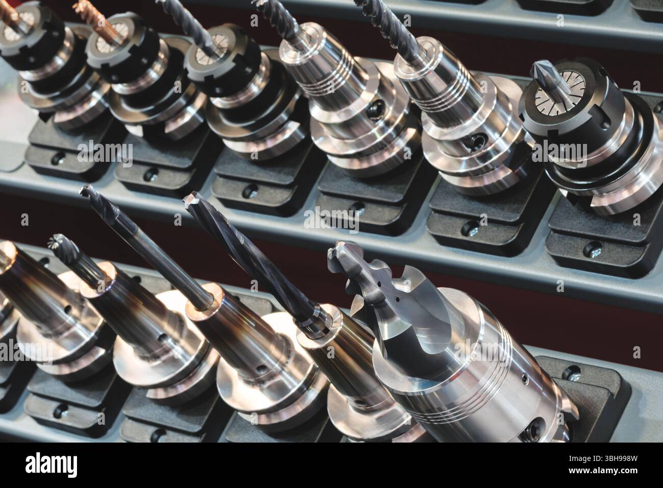A display of various types of drill bits. The display is organized and ...
