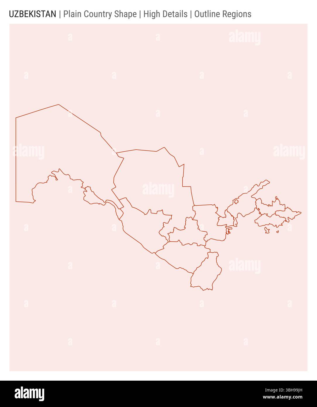 Uzbekistan plain country map. High details. Outline regions style ...