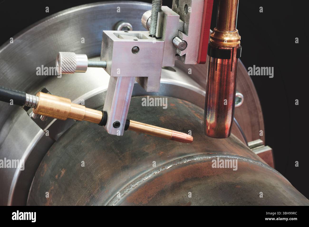 Modern automatic welding machine weld metal pipe, industrial concept ...