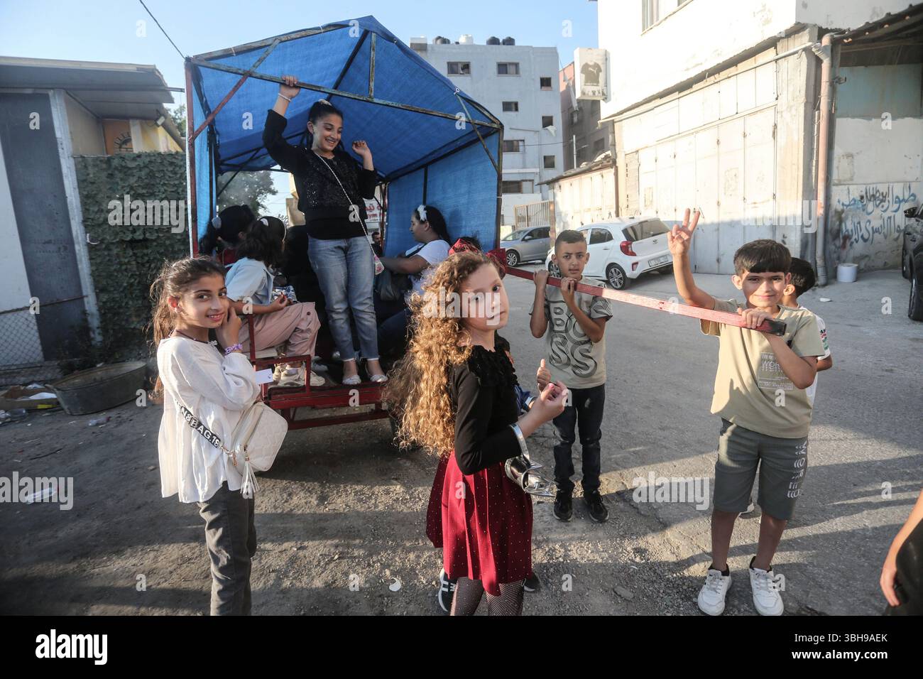 Nablus, West Bank, Palestine. 8th June, 2025. Palestinian children pose ...