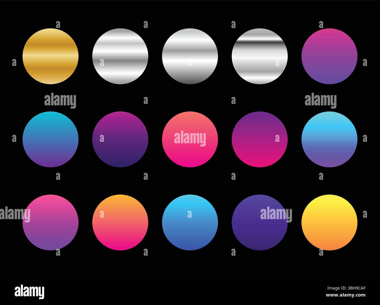 Gradient Color Swatch Set - Metallic & Vibrant Circle Palettes Stock ...