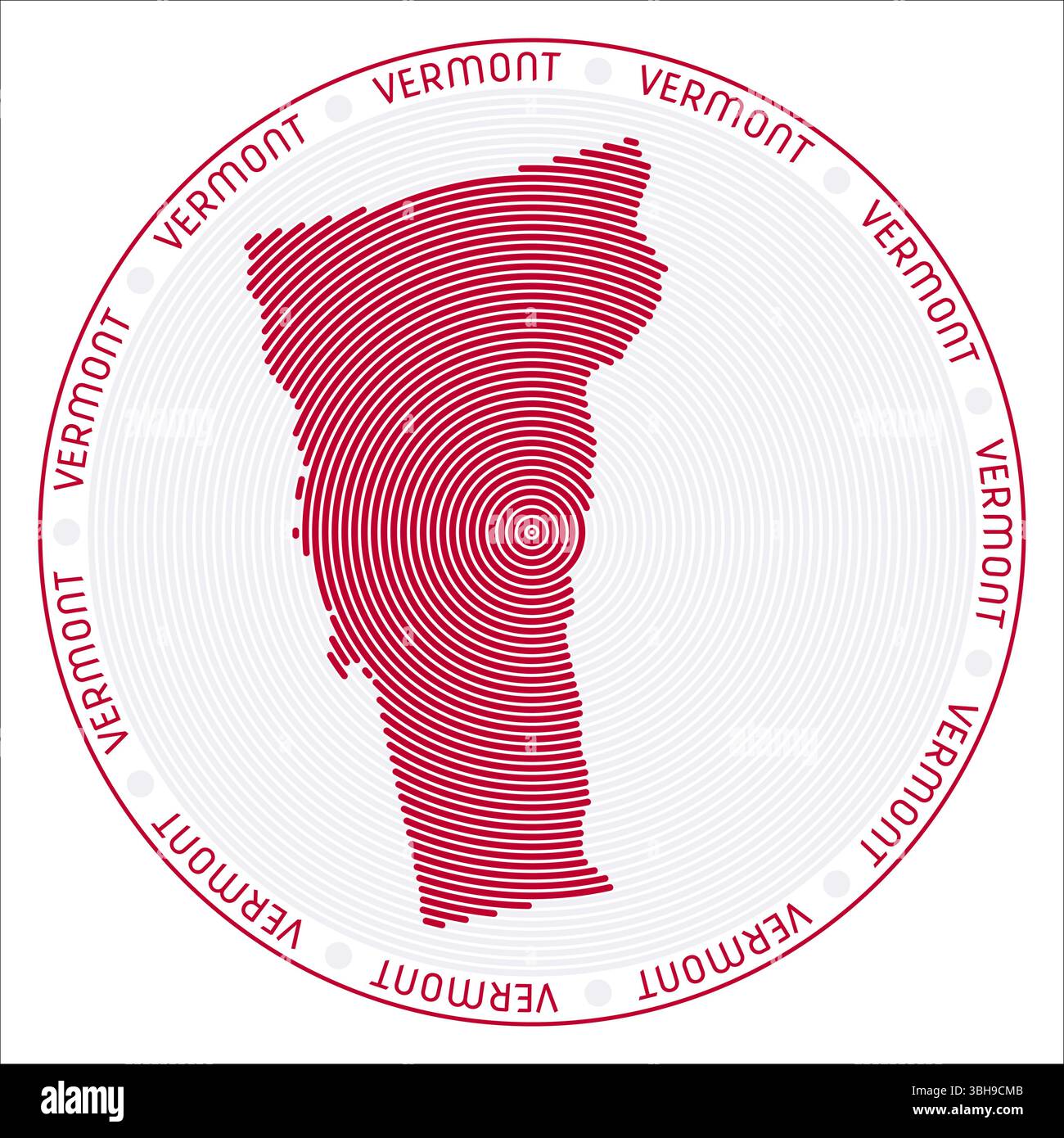Vermont round logo design. State shape built of rings. Vermont text ...
