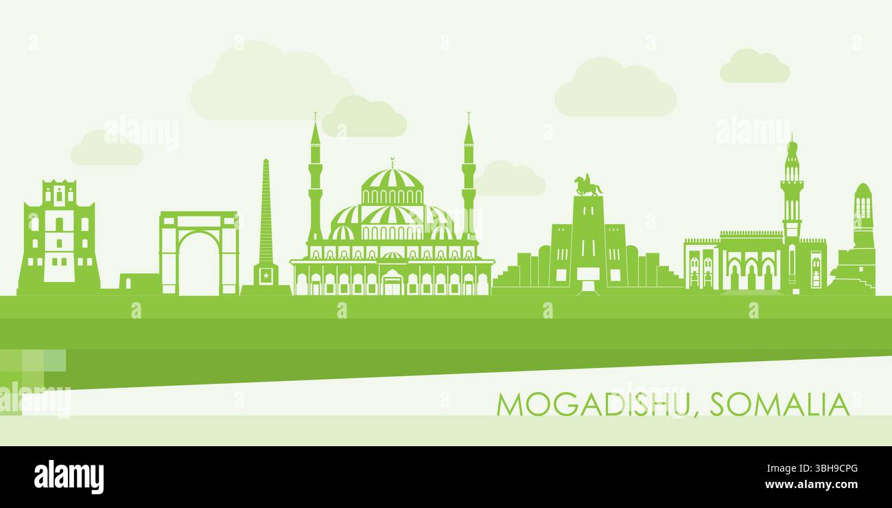 Green Skyline panorama of city of Mogadishu, Somalia - vector ...
