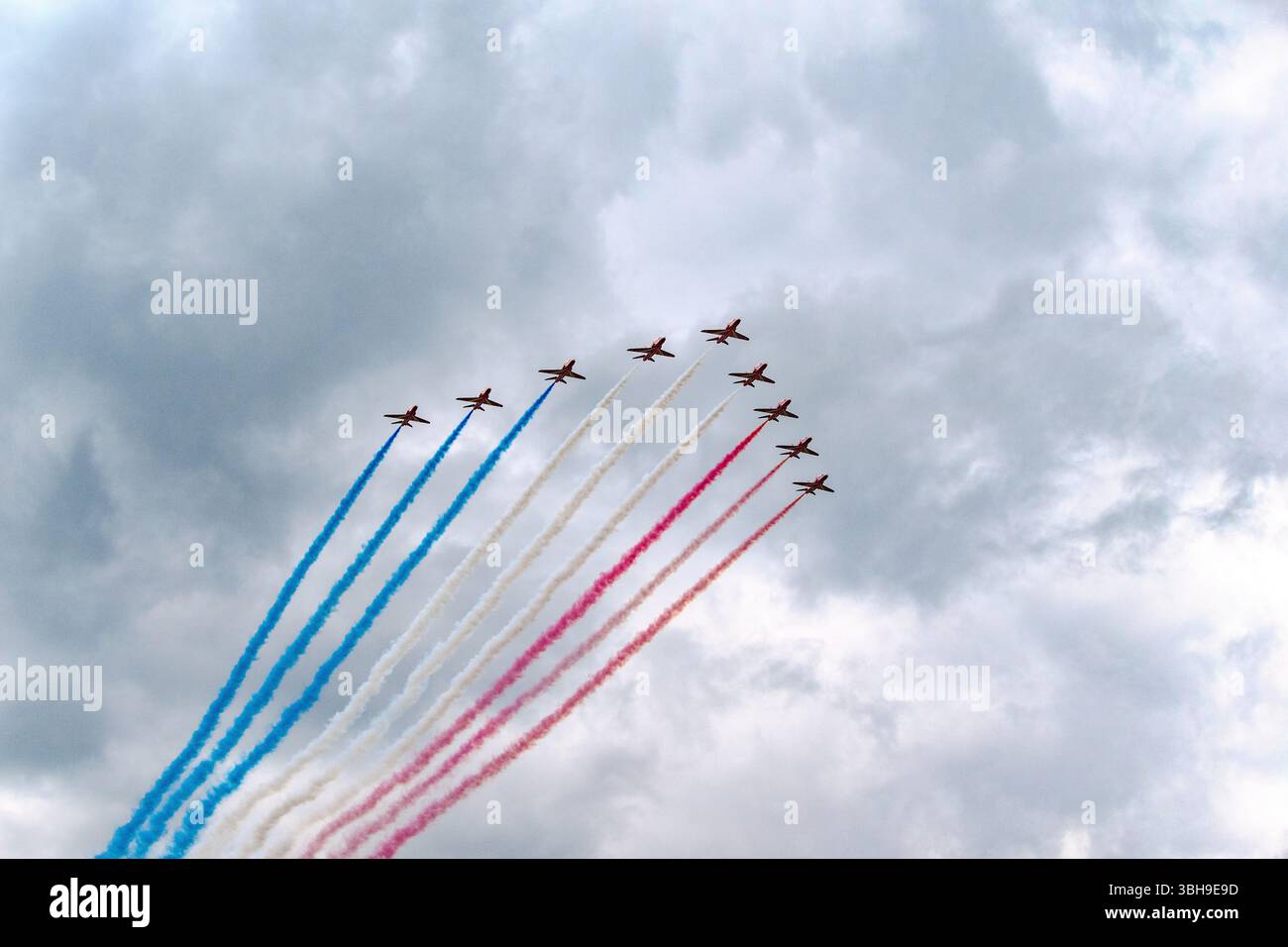Cosford, UK. 8 June 2025. The Royal Air Force Red Arrows perform at RAF ...