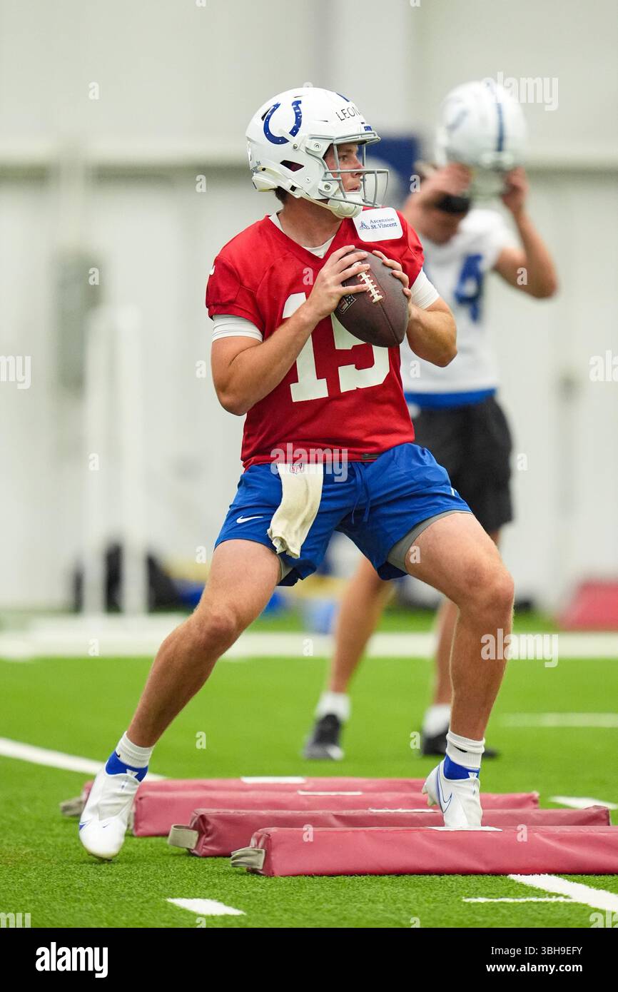 Indianapolis Colts quarterback Riley Leonard (15) throws during ...