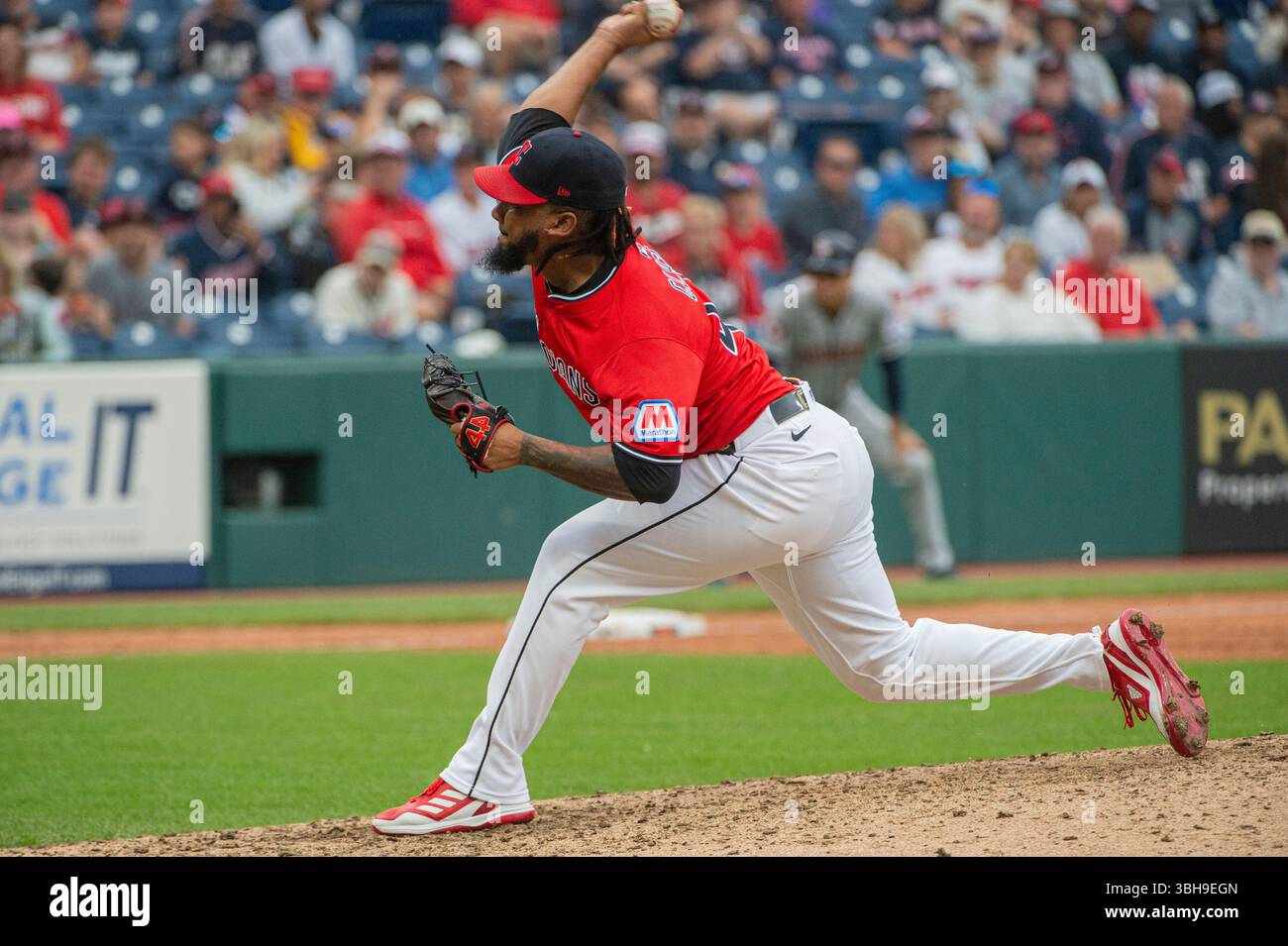 Cleveland Guardians relief pitcher Emmanuel Clase delivers against the ...